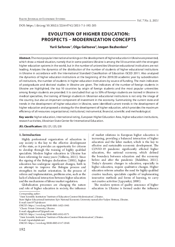 (PDF) Evolution of Higher Education: Prospects – Modernization Concepts