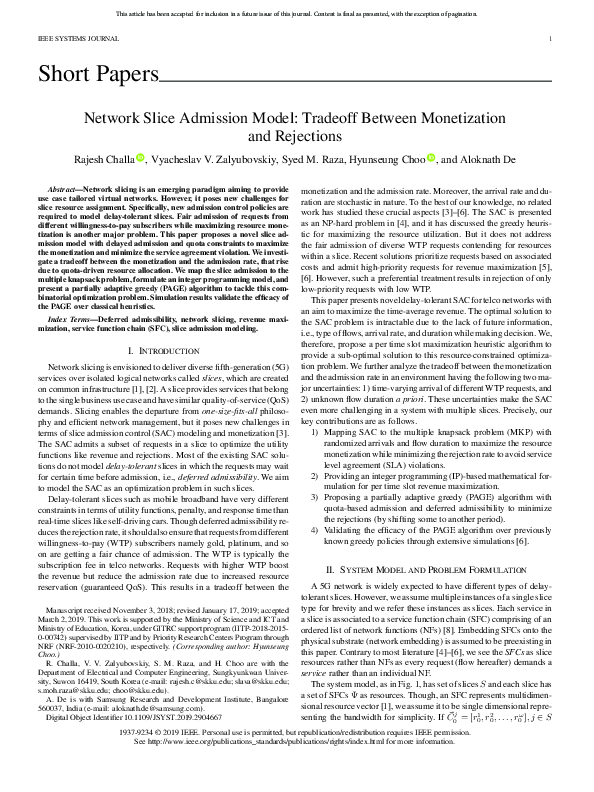 (PDF) Network Slice Admission Model: Tradeoff Between Monetization and Rejections
