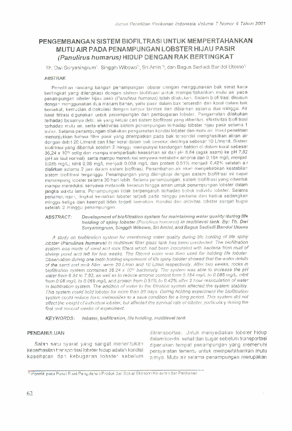 (PDF) PENGEMBANGAN SISTEM BIOFILTRASI UNTUK MEMPERTAHANKAN MUTU AIR ...