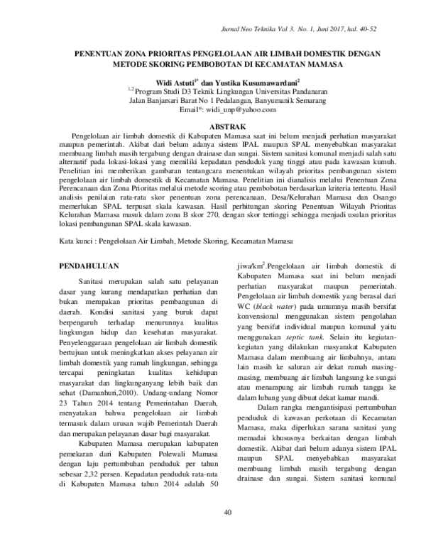 (PDF) Penentuan Zona Prioritas Pengelolaan Air Limbah Domestik Dengan ...