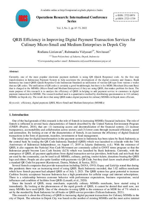 (PDF) QRIS Efficiency in Improving Digital Payment Transaction Services for Culinary Micro-Small ...