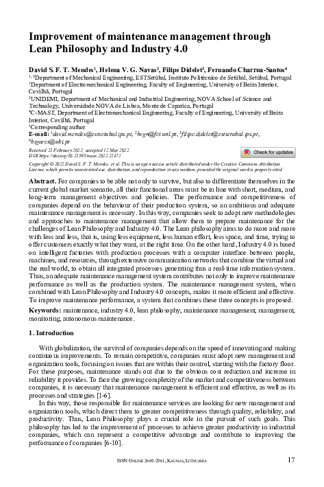 (PDF) Improvement of maintenance management through Lean Philosophy and ...