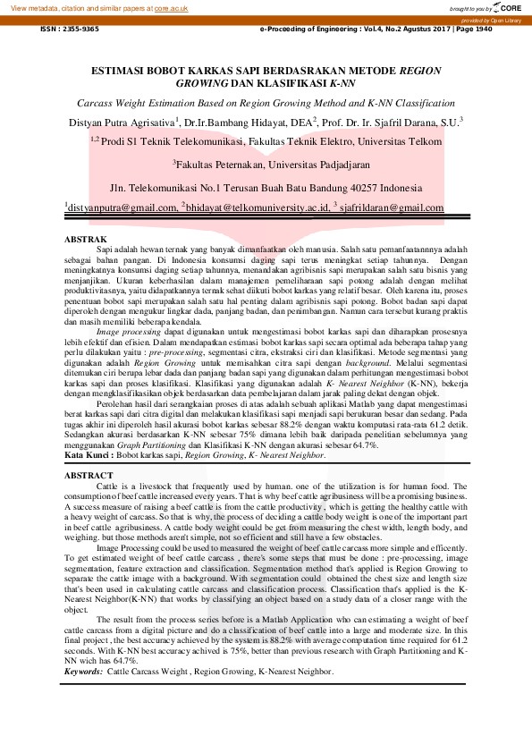 (PDF) Estimasi Bobot Karkas Sapi Berdasarkan Metode Region Growing Dan ...