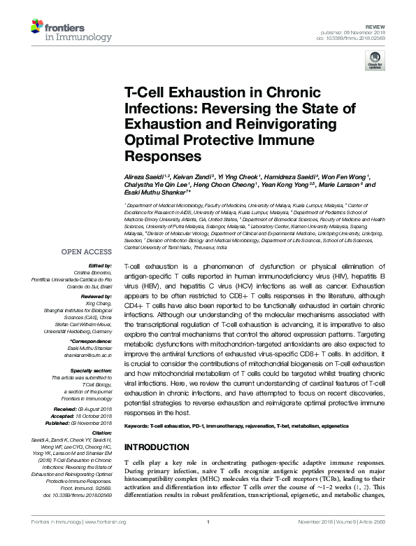 (PDF) T-Cell Exhaustion in Chronic Infections: Reversing the State of ...