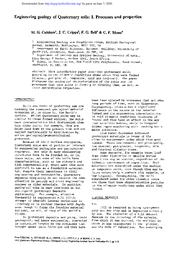 (PDF) Engineering geology of Quaternary soils: I. Processes and properties