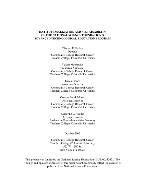 (PDF) Institutionalization and Sustainability of the National Science ...