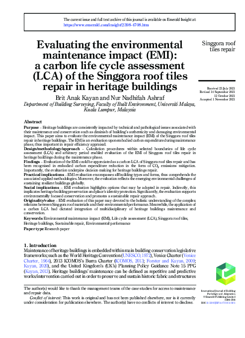 (PDF) Evaluating the environmental maintenance impact (EMI): a carbon ...