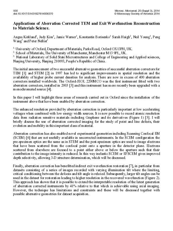 (PDF) Applications of Aberration Corrected TEM and Exit Wavefunction ...