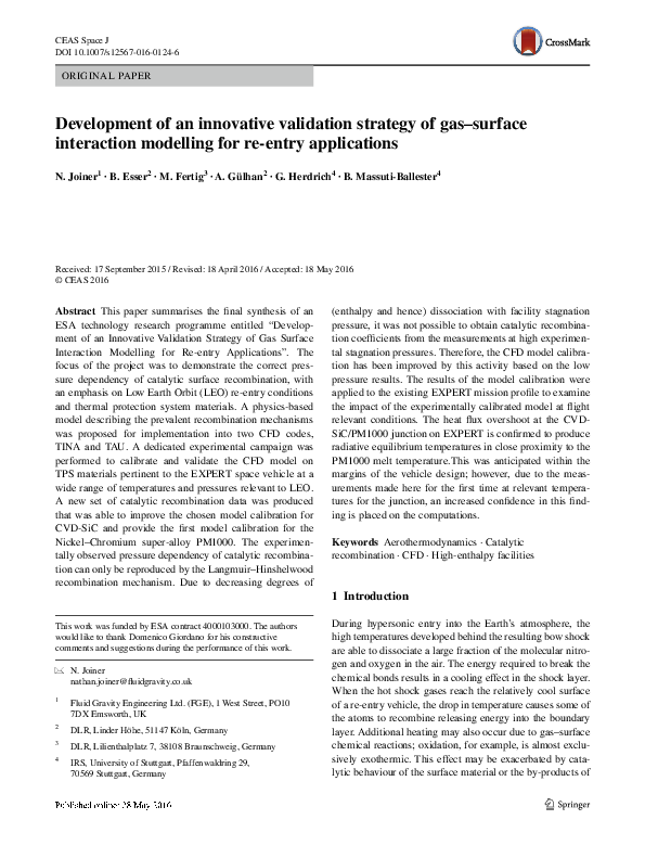 (PDF) Development of an innovative validation strategy of gas–surface ...