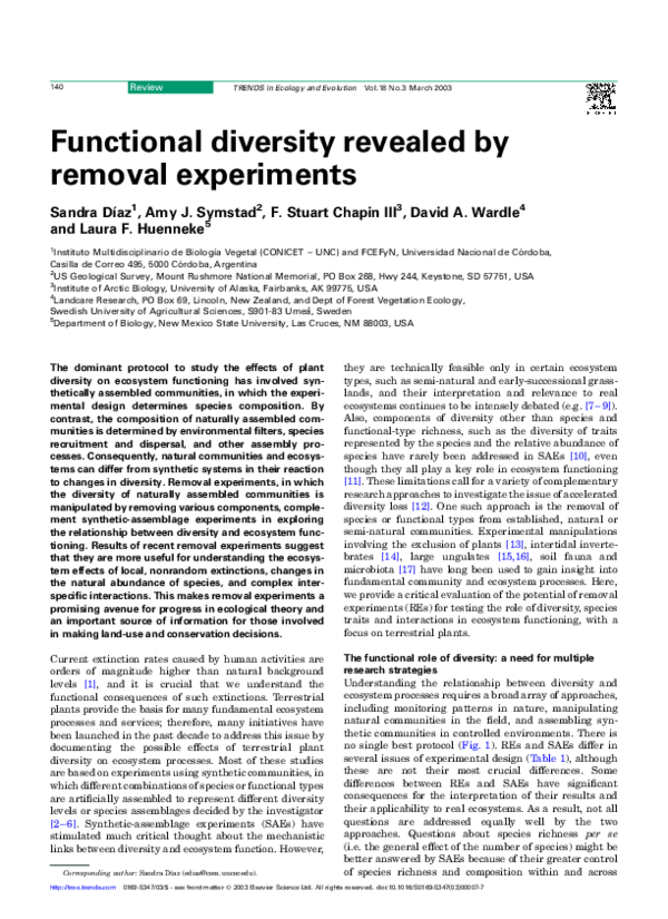 (PDF) Functional diversity revealed by removal experiments