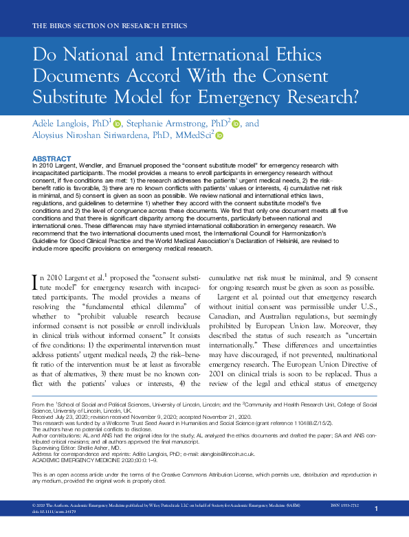 (PDF) Do National and International Ethics Documents Accord With the ...