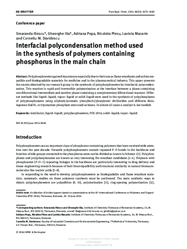(PDF) Interfacial polycondensation method used in the synthesis of ...