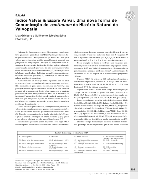 (PDF) Índice Valvar & Escore Valvar: Uma Nova Forma De Comunicação Do ...