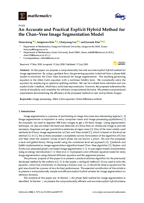 (PDF) An Accurate and Practical Explicit Hybrid Method for the Chan–Vese Image Segmentation Model