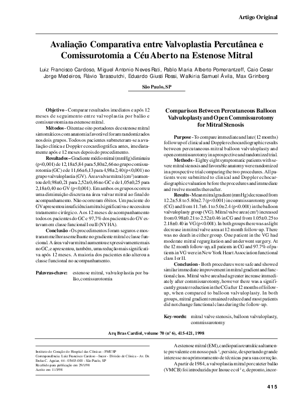 (PDF) Comparison between Percutaneous Balloon Valvuloplasty and Open ...
