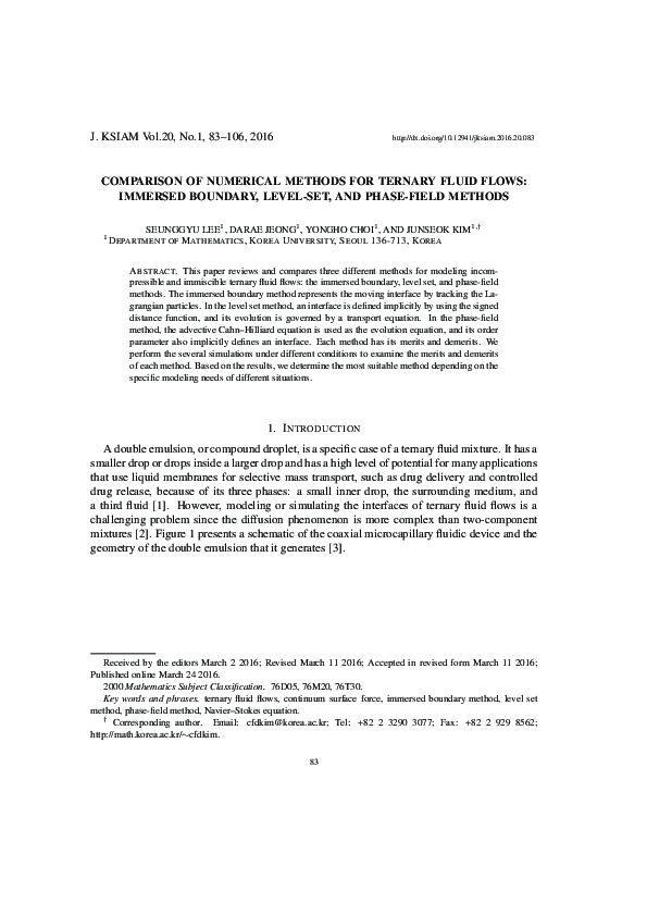 Pdf Comparison Of Numerical Methods For Ternary Fluid Flows Immersed