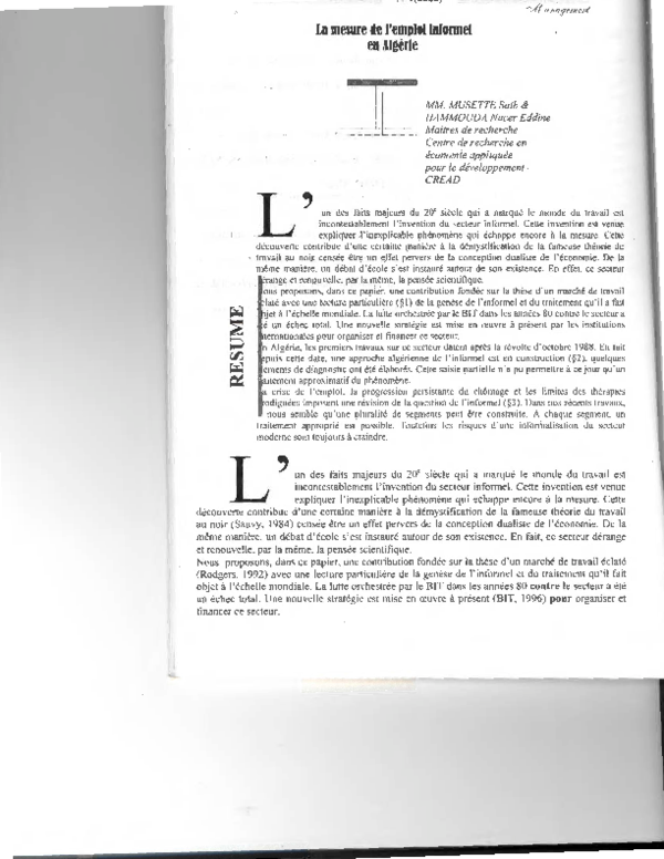 (PDF) La mesure de l’emploi informel en Algérie | Mohamed Saib Musette ...