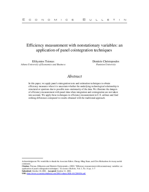 (PDF) Efficiency measurement with nonstationary variables: an application of panel cointegration ...