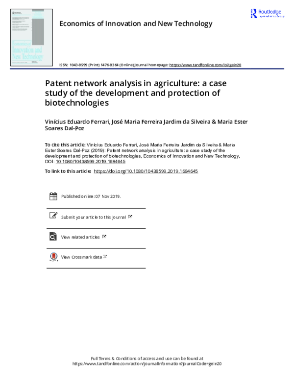 (PDF) Patent network analysis in agriculture: a case study of the ...
