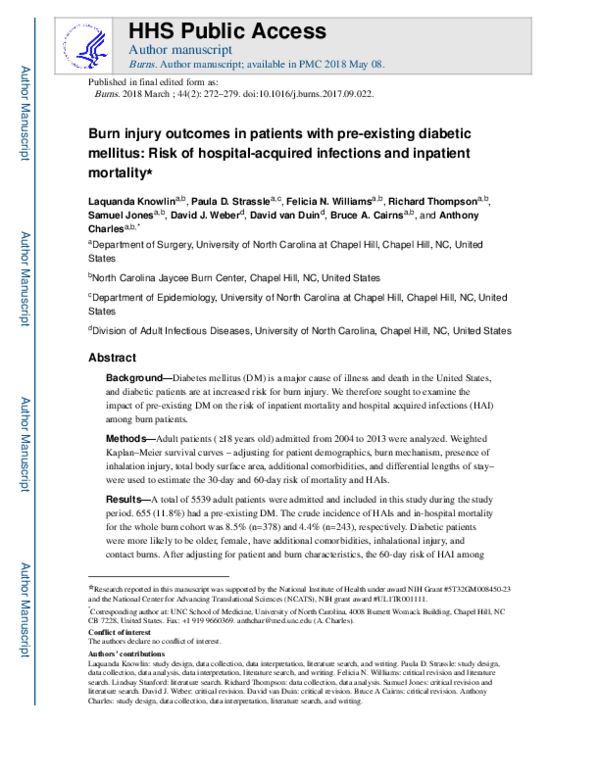 (PDF) Burn injury outcomes in patients with pre-existing diabetic ...