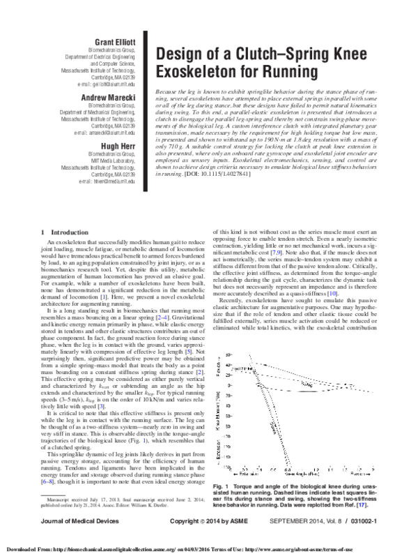 (PDF) Design of a Clutch–Spring Knee Exoskeleton for Running