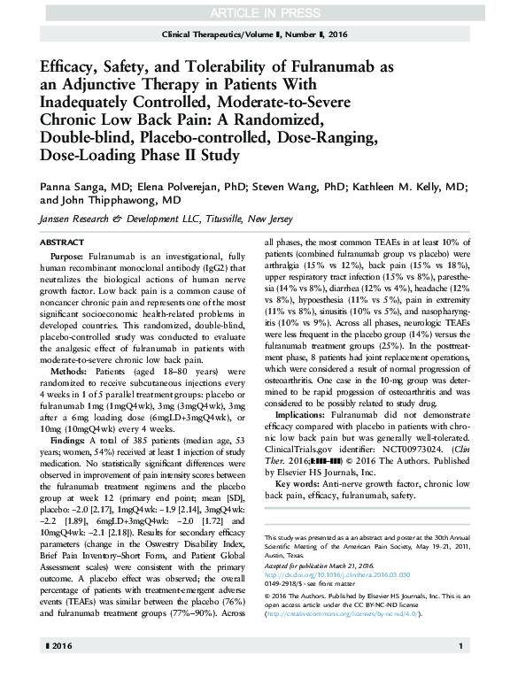 (PDF) Efficacy, safety, and tolerability of fulranumab, an anti-nerve ...