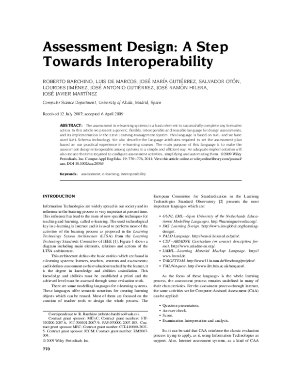 (PDF) Assessment design: A step towards interoperability | Jose Antonio Gutierrez - Academia.edu