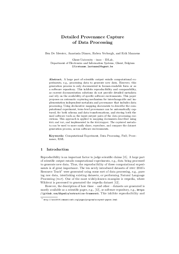 (PDF) Detailed Provenance Capture of Data Processing