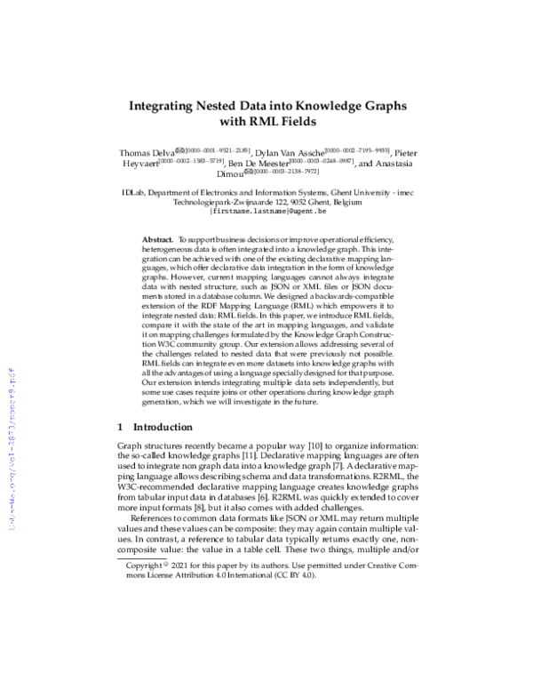 (PDF) Integrating Nested Data into Knowledge Graphs with RML Fields
