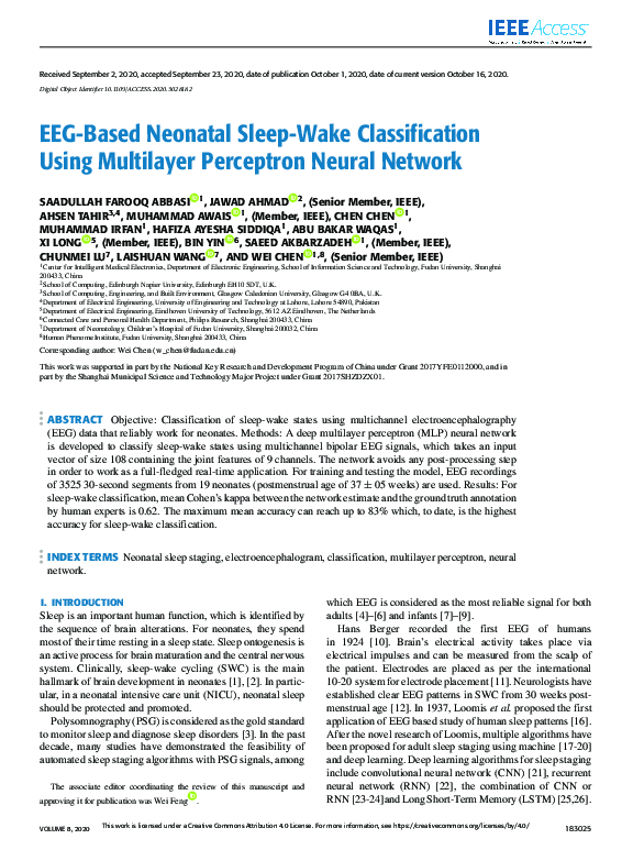 (PDF) EEG-Based Neonatal Sleep-Wake Classification Using Multilayer Perceptron Neural Network ...