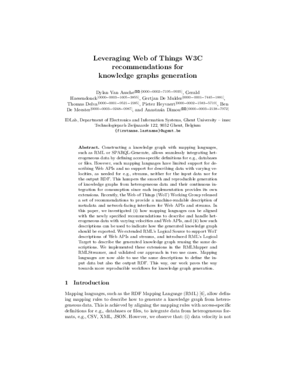 (PDF) Leveraging Web of Things W3C Recommendations for Knowledge Graphs ...