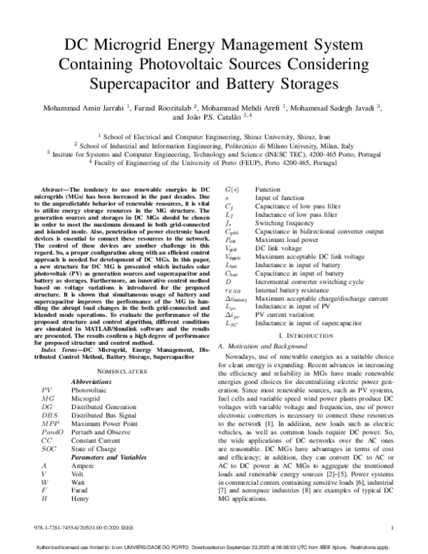 (PDF) DC Microgrid Energy Management System Containing Photovoltaic Sources Considering ...
