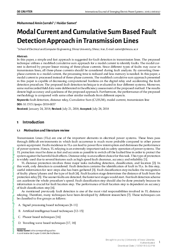 (PDF) Modal Current and Cumulative Sum Based Fault Detection Approach ...