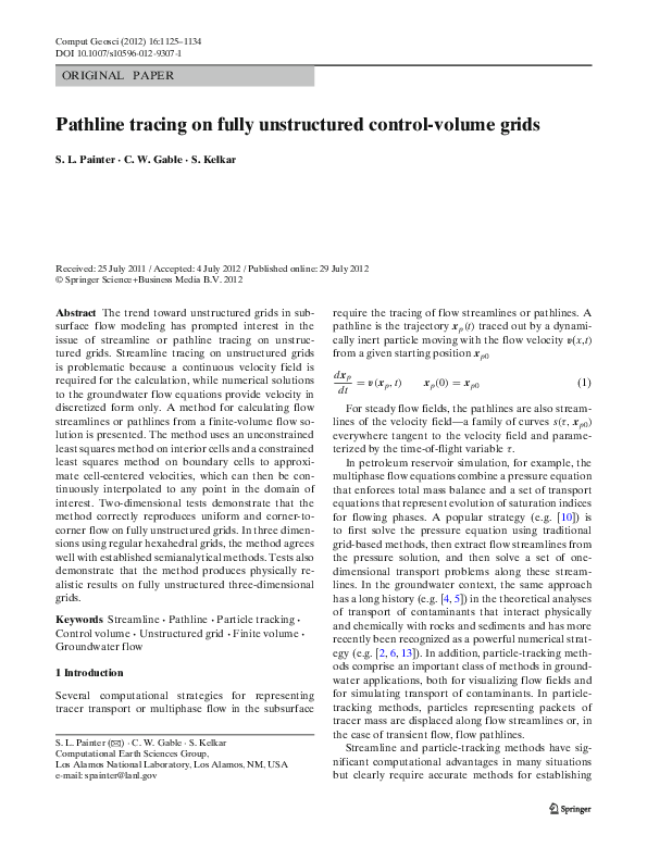 (PDF) Pathline tracing on fully unstructured control-volume grids