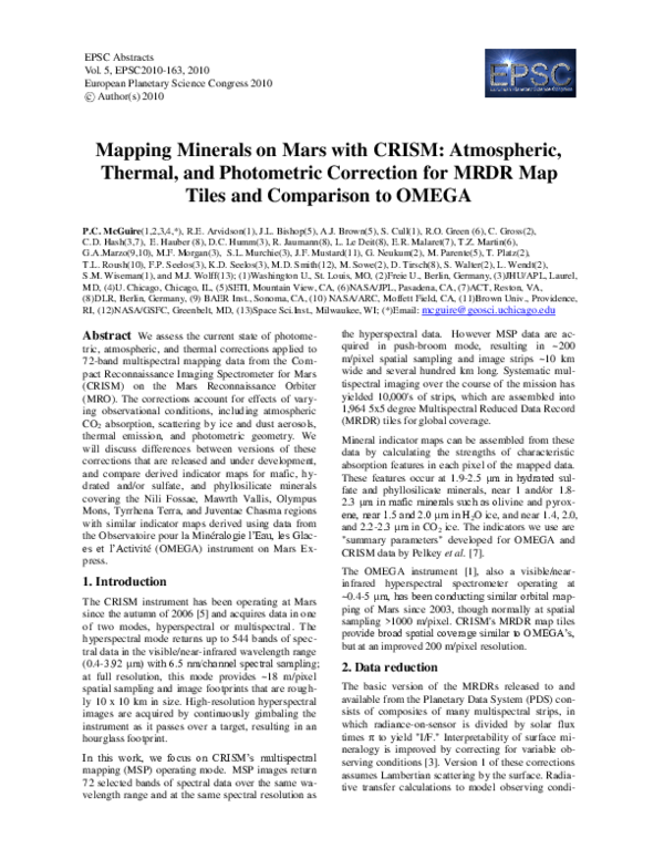 (PDF) Mapping Minerals on Mars with CRISM: Atmospheric, Thermal, and ...