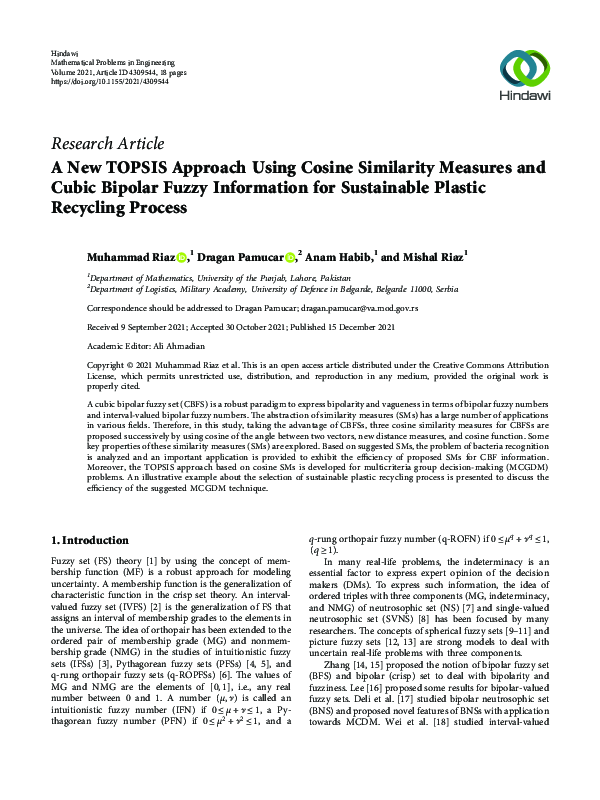 (PDF) A New TOPSIS Approach Using Cosine Similarity Measures and Cubic Bipolar Fuzzy Information ...