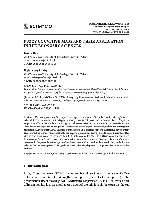 Pdf Fuzzy Cognitive Maps And Their Application In The Economic Sciences