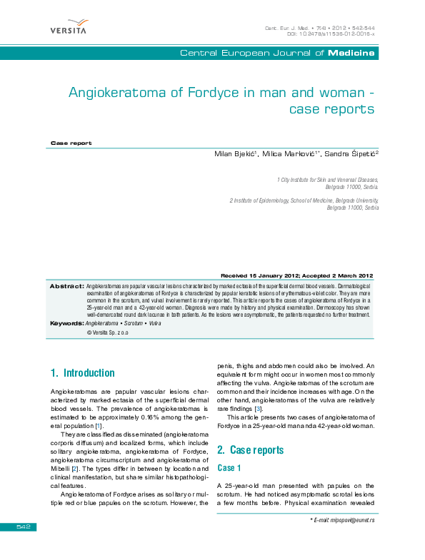 (PDF) Angiokeratoma of Fordyce in man and woman — case reports