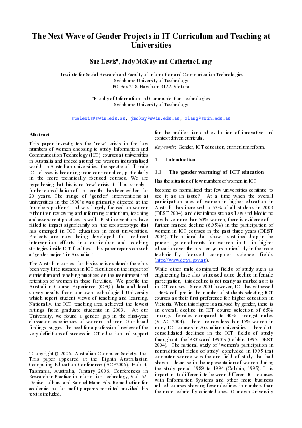 (PDF) The next wave of gender projects in IT curriculum teaching at ...