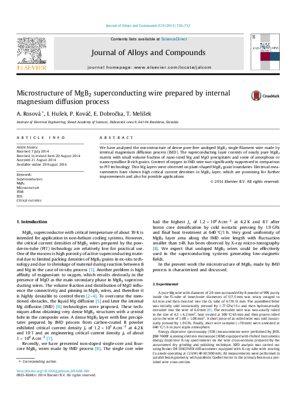 (PDF) Microstructure of MgB2 superconducting wire prepared by internal ...