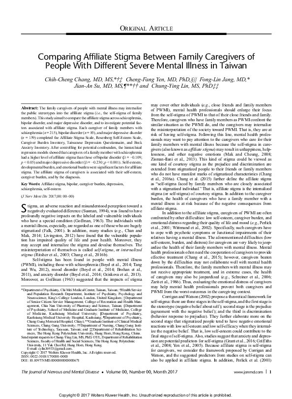 (PDF) Comparing Affiliate Stigma Between Family Caregivers of People ...