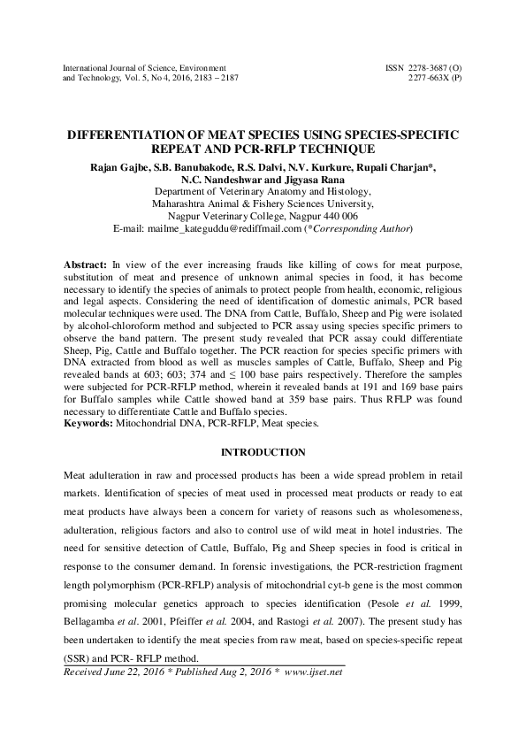 (PDF) Differentiation of Meat Species Using Species-Specific Repeat and PCR-RFLP Technique