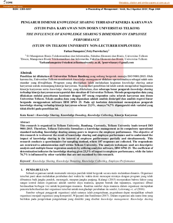 (PDF) Pengaruh Dimensi Knowledge Sharing terhadap Kinerja Karyawan ...