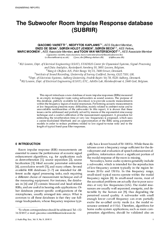(PDF) The Subwoofer Room Impulse Response (SUBRIR) Database