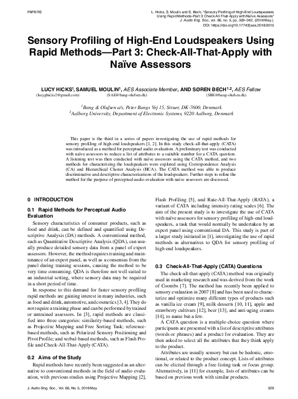 (PDF) Sensory Profiling of High-End Loudspeakers Using Rapid Methods—Part 3: Check-All-That ...