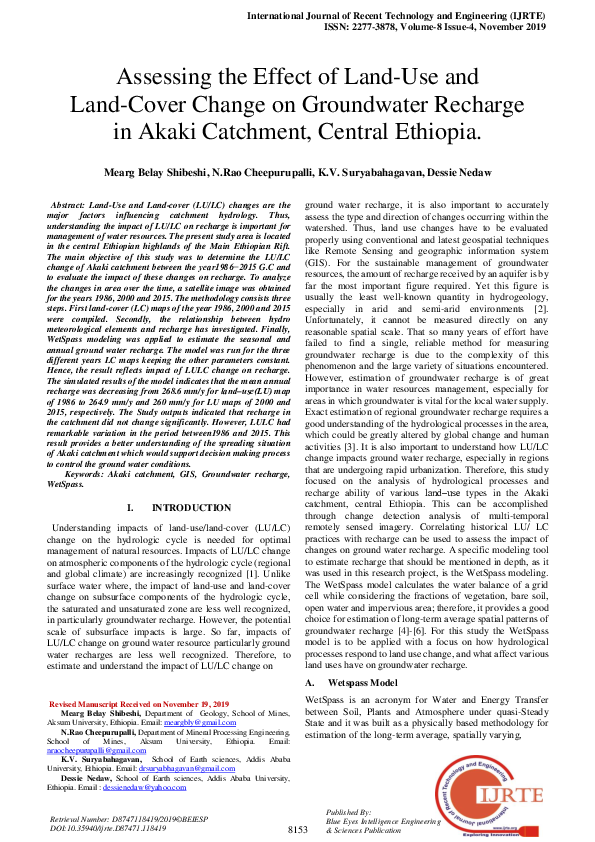 (PDF) Assessing the Effect of Land-Use and Land-Cover Change on Groundwater Recharge in Akaki ...