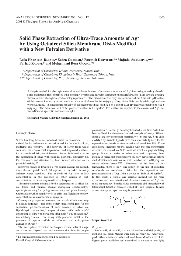 (PDF) Solid Phase Extraction of Ultra-Trace Amounts of Ag+ by Using ...