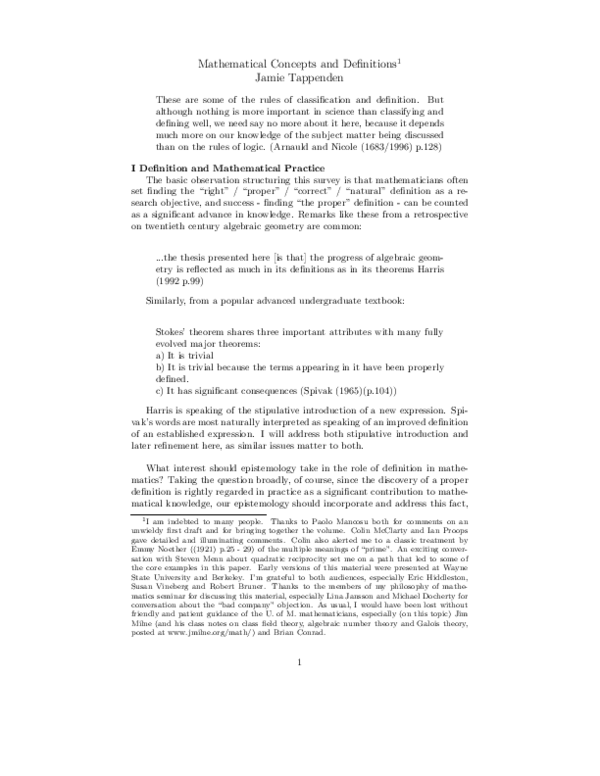 (PDF) Mathematical Concepts and Definitions