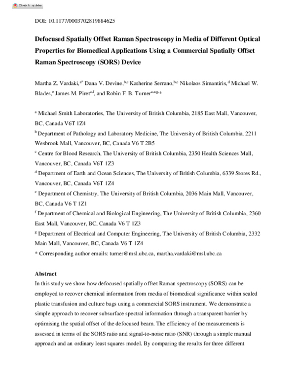 (PDF) Defocused Spatially Offset Raman Spectroscopy in Media of ...