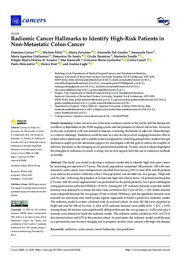 Radiomic Cancer Hallmarks to Identify High-Risk Patients in Non ...